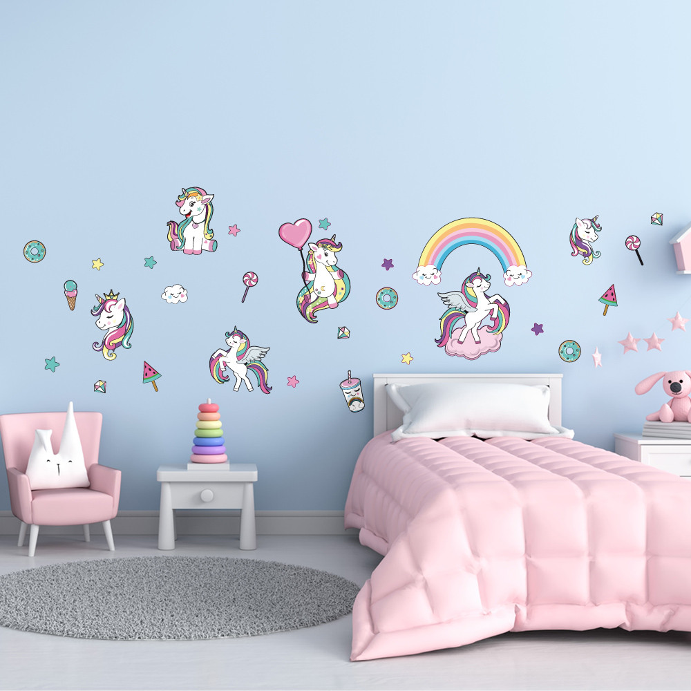 Stickers Licornes. Décoration Chambre Fille Thème Licorne, Arc en Ciel
