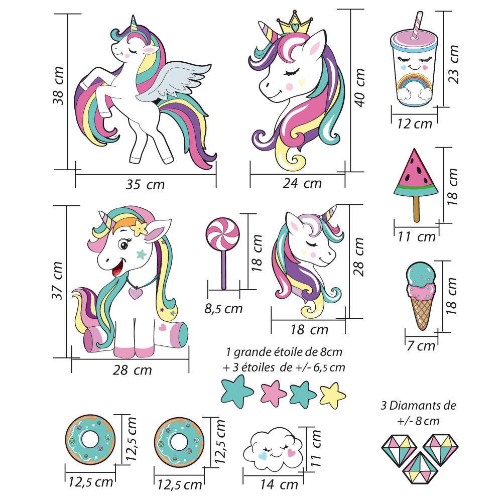 Stickers Licornes. Décoration Chambre Fille Thème Licorne, Arc en Ciel
