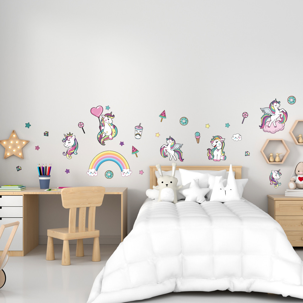 Stickers Licornes. Décoration Chambre Fille Thème Licorne, Arc en Ciel