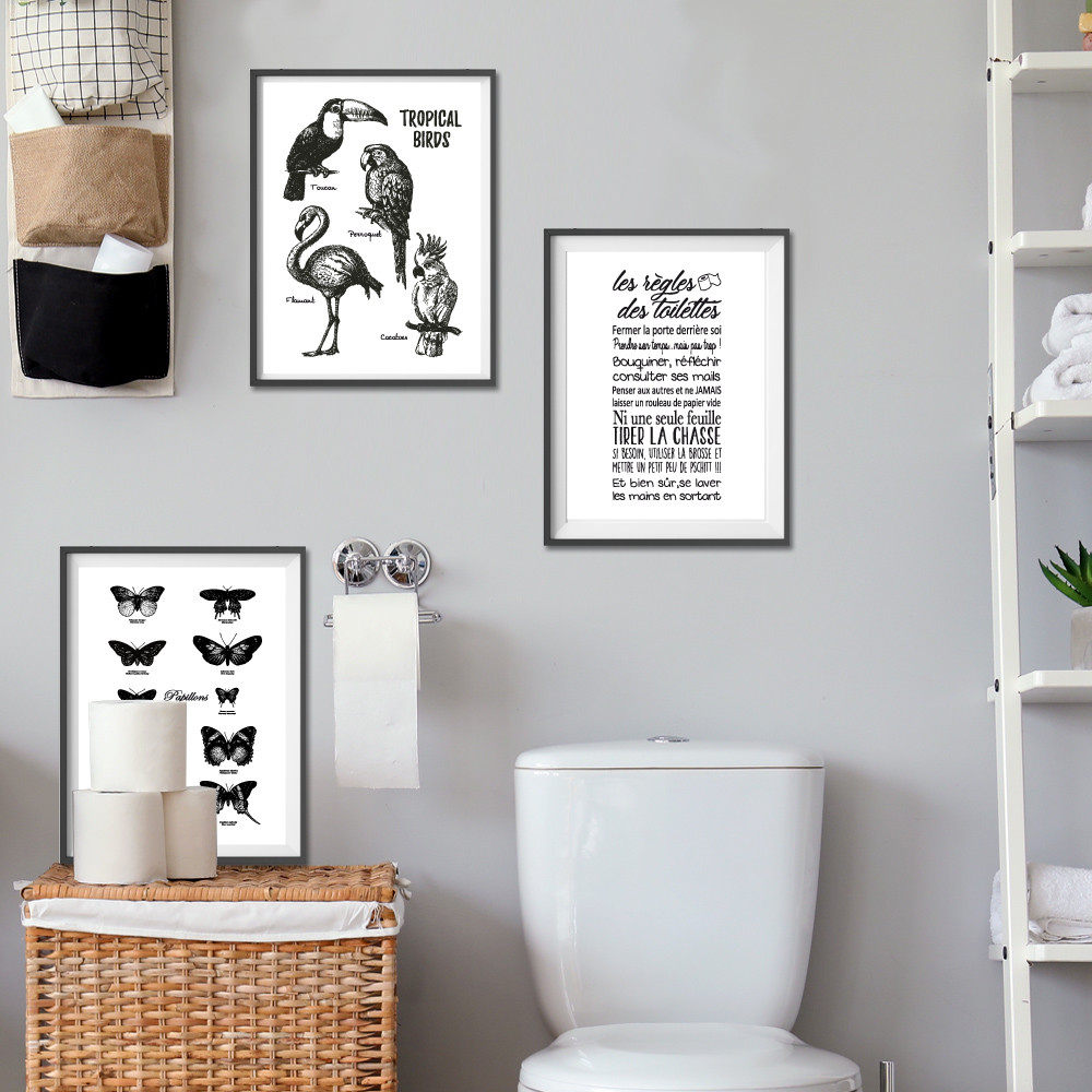 Affiche WC Les Règles des Toilettes. Poster Mural WC Blanc Brillant