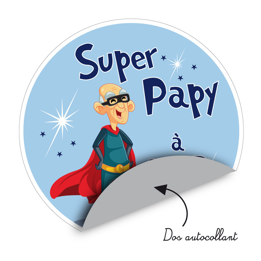 Sticker voiture Super Papy à bord. Sticker adhésif voiture pour papi.