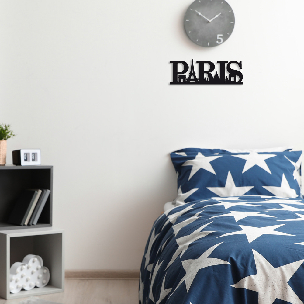 Texte décoratif mural Paris en plexiglass noir 3D autocollant