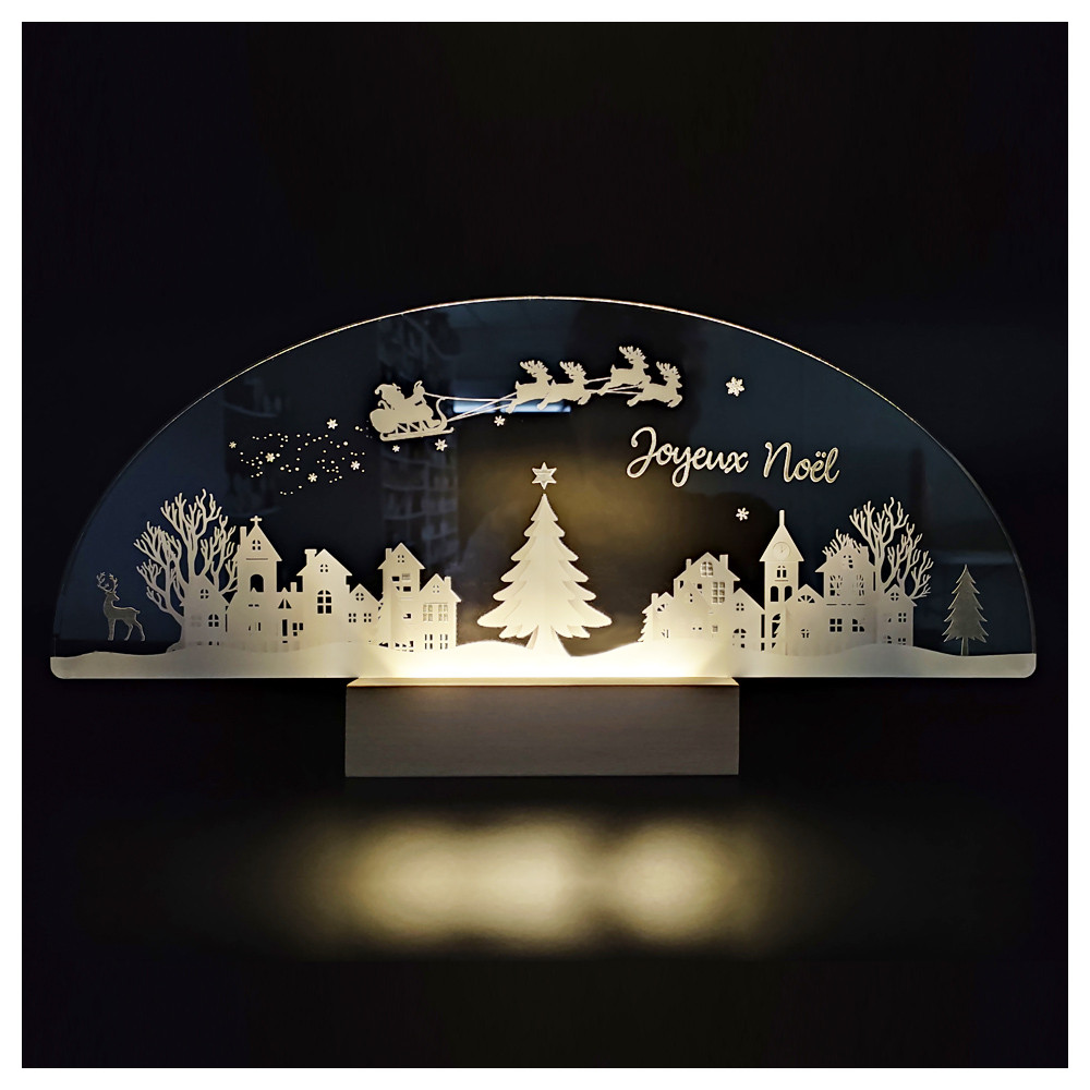 Décoration lumineuse Joyeux Noël, village enneigé 3D LED
