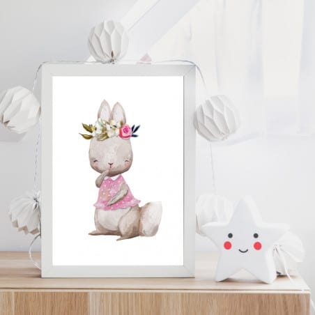 Poster Lapin Cuty. Décoration Aquarelle. Décoration Chambre Enfant