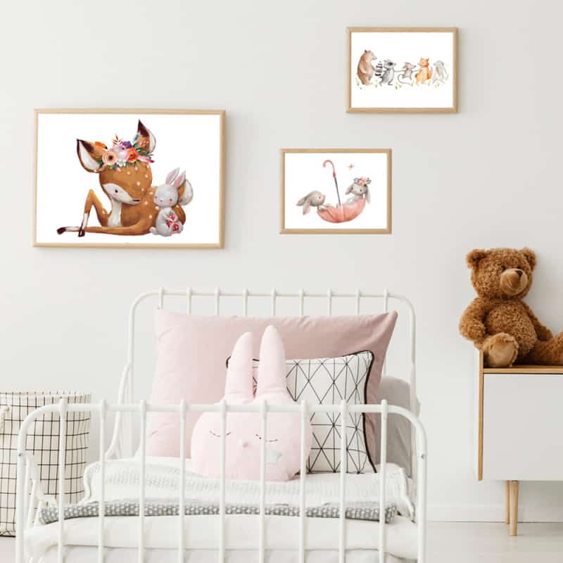 Poster Lapin Parapluie. Déco Lapin Chambre Enfant. Affiche Aquarelle